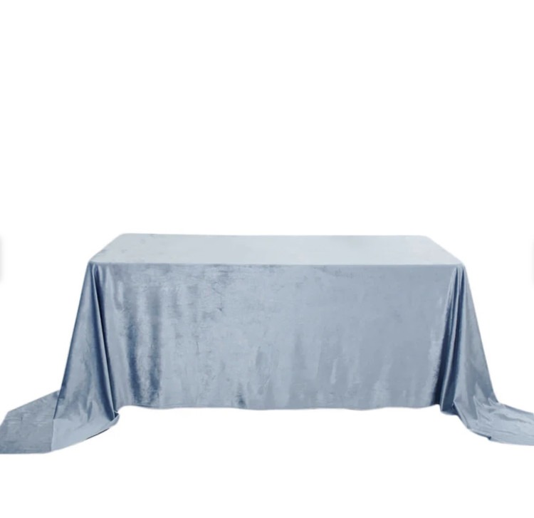 Dusty Blue Velvet Linen 90"x132" | EscamillasPartyRental.com Riverside, CA